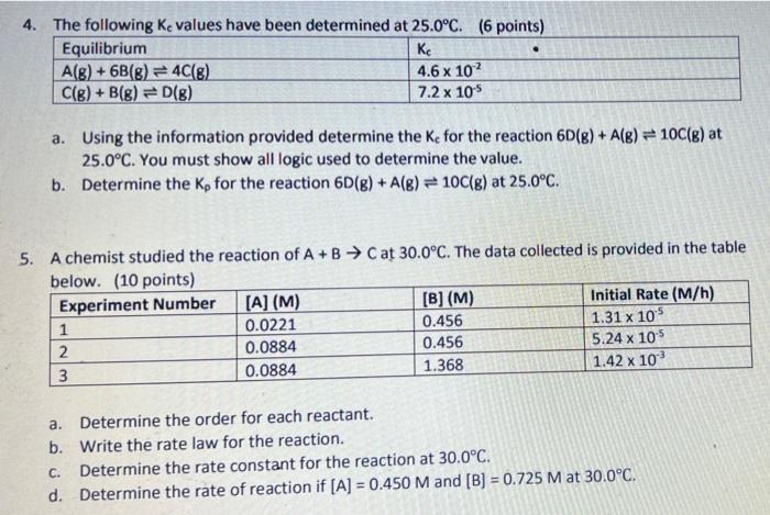 Solved 4. The following Ke values have been determined at | Chegg.com