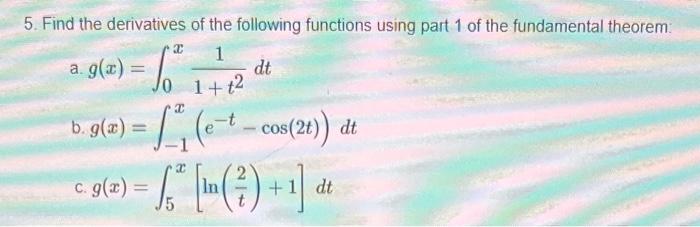 Solved 5. Find the derivatives of the following functions | Chegg.com