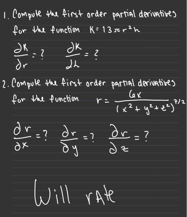 Solved 1. Compute the first order partial derivatives for | Chegg.com