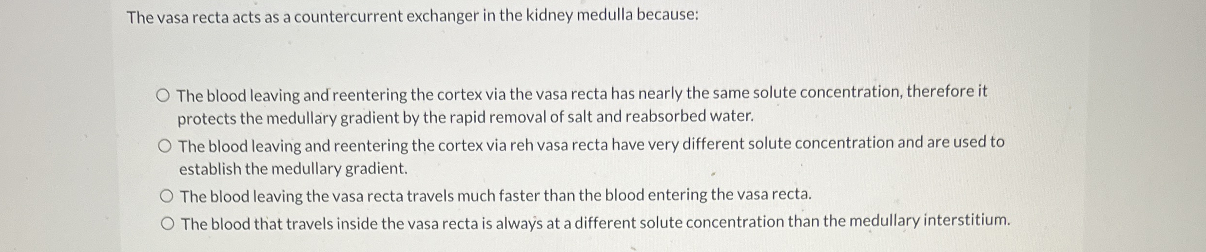 Solved The vasa recta acts as a countercurrent exchanger in | Chegg.com