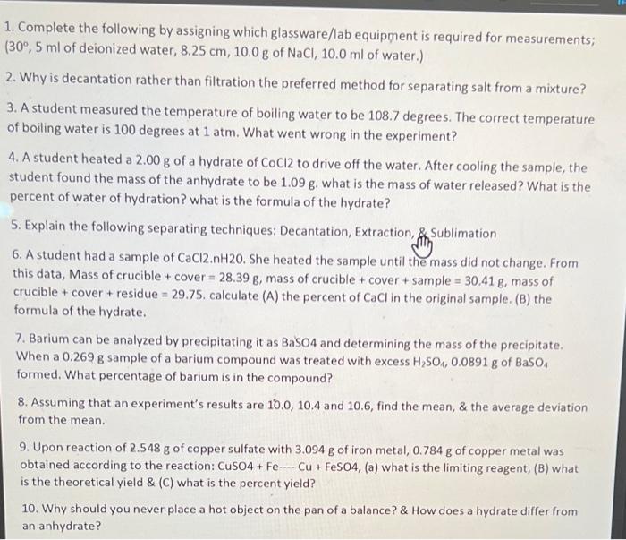 Solved 1. Complete the following by assigning which | Chegg.com