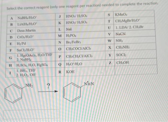 Solved Select the correct reagent (only one reagent per | Chegg.com