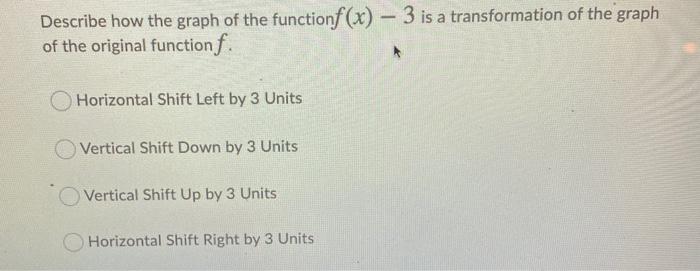 Solved Describe how the graph of the functionf (x) – 3 is a | Chegg.com
