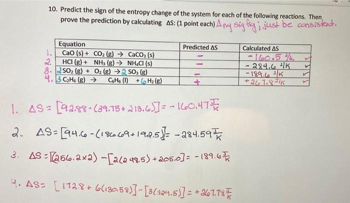Solved 10. Predict the sign of the entropy change of the | Chegg.com