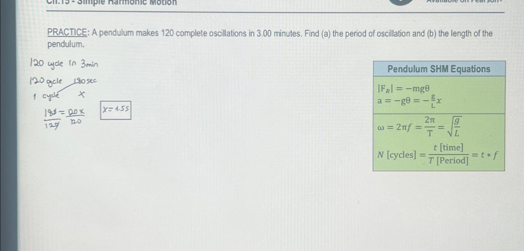 Solved PRACTICE: A pendulum makes 120 complete oscillations | Chegg.com