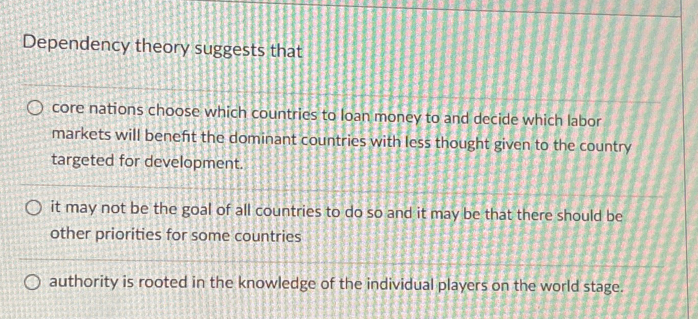 Solved Dependency theory suggests thatcore nations choose | Chegg.com