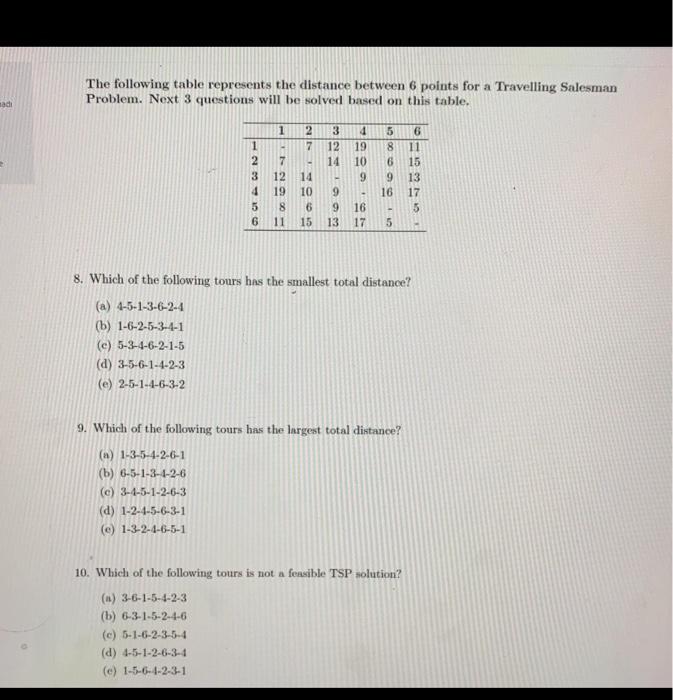 Solved The following table represents the distance between 6 | Chegg.com