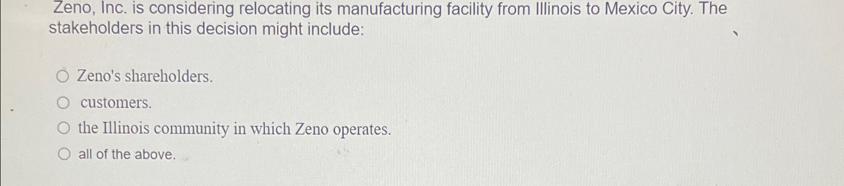 Solved Zeno, Inc. is considering relocating its | Chegg.com