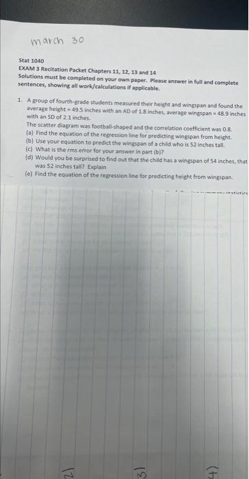 Solved Stat 1040 EXAM 3 Recitation Packet Chapters 11, 12, | Chegg.com