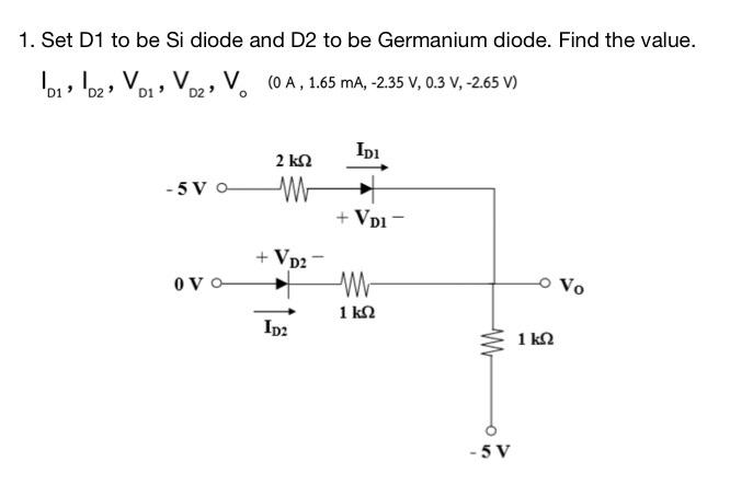 1. Set D1 to be Si diode and D2 to be Germanium | Chegg.com