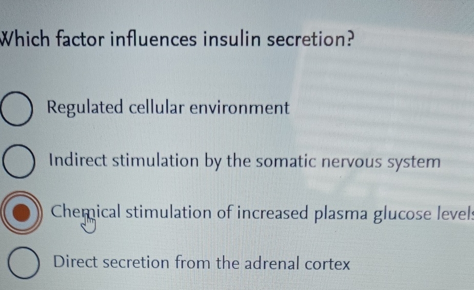 Solved Which factor influences insulin secretion?Regulated | Chegg.com