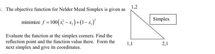 Solved The objective function for Nelder Mead Simplex is | Chegg.com