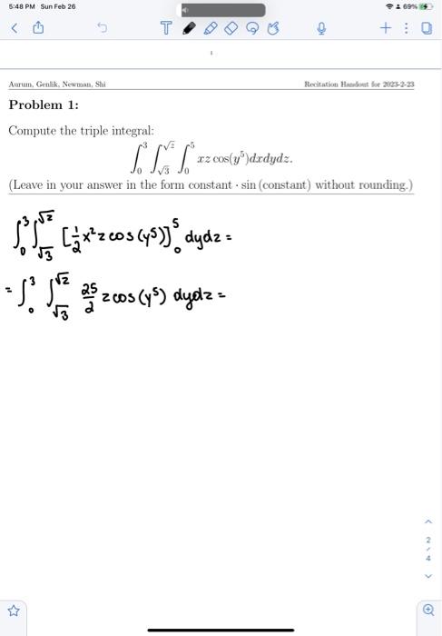 Solved Compute the triple integral: | Chegg.com
