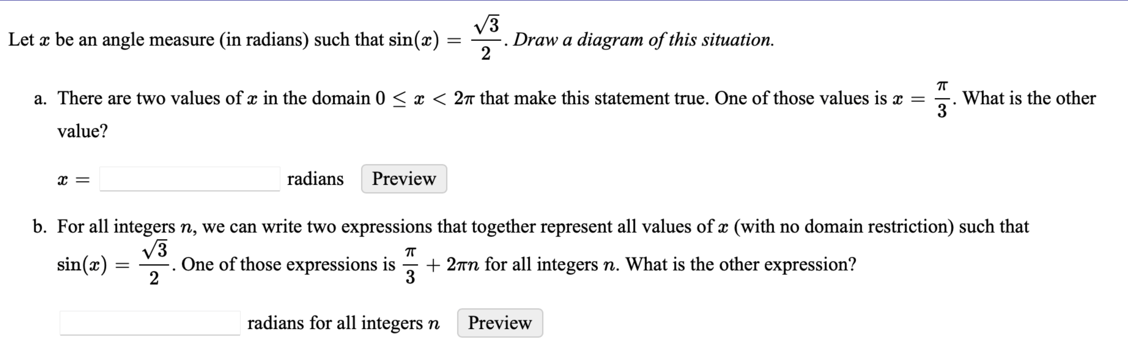 Solved x=, ﻿radiansb. ﻿For all integers n, ﻿we can write two | Chegg.com