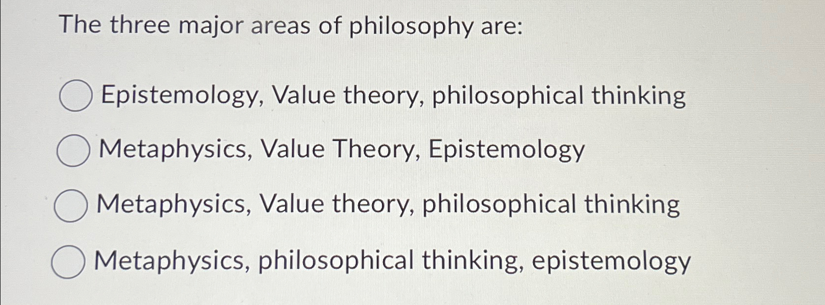 Solved The three major areas of philosophy are:Epistemology, | Chegg.com