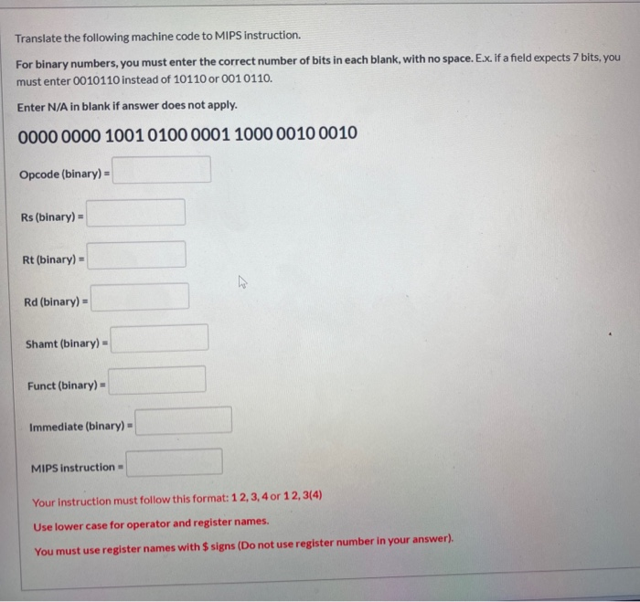 Solved Translate the following machine code to MIPS | Chegg.com