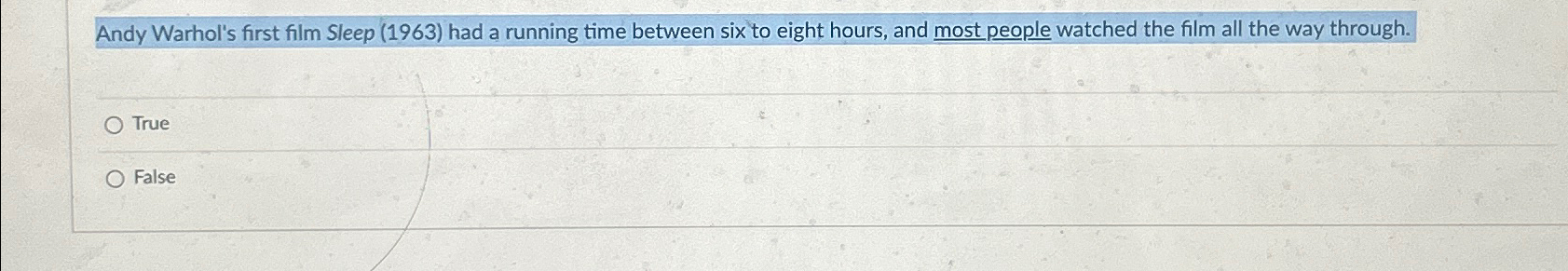 Solved Andy Warhol's first film Sleep (1963) ﻿had a running | Chegg.com