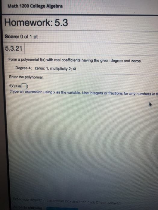 Solved Math 1200 College Algebra Homework: 5.3 Score: 0 of 1 | Chegg.com