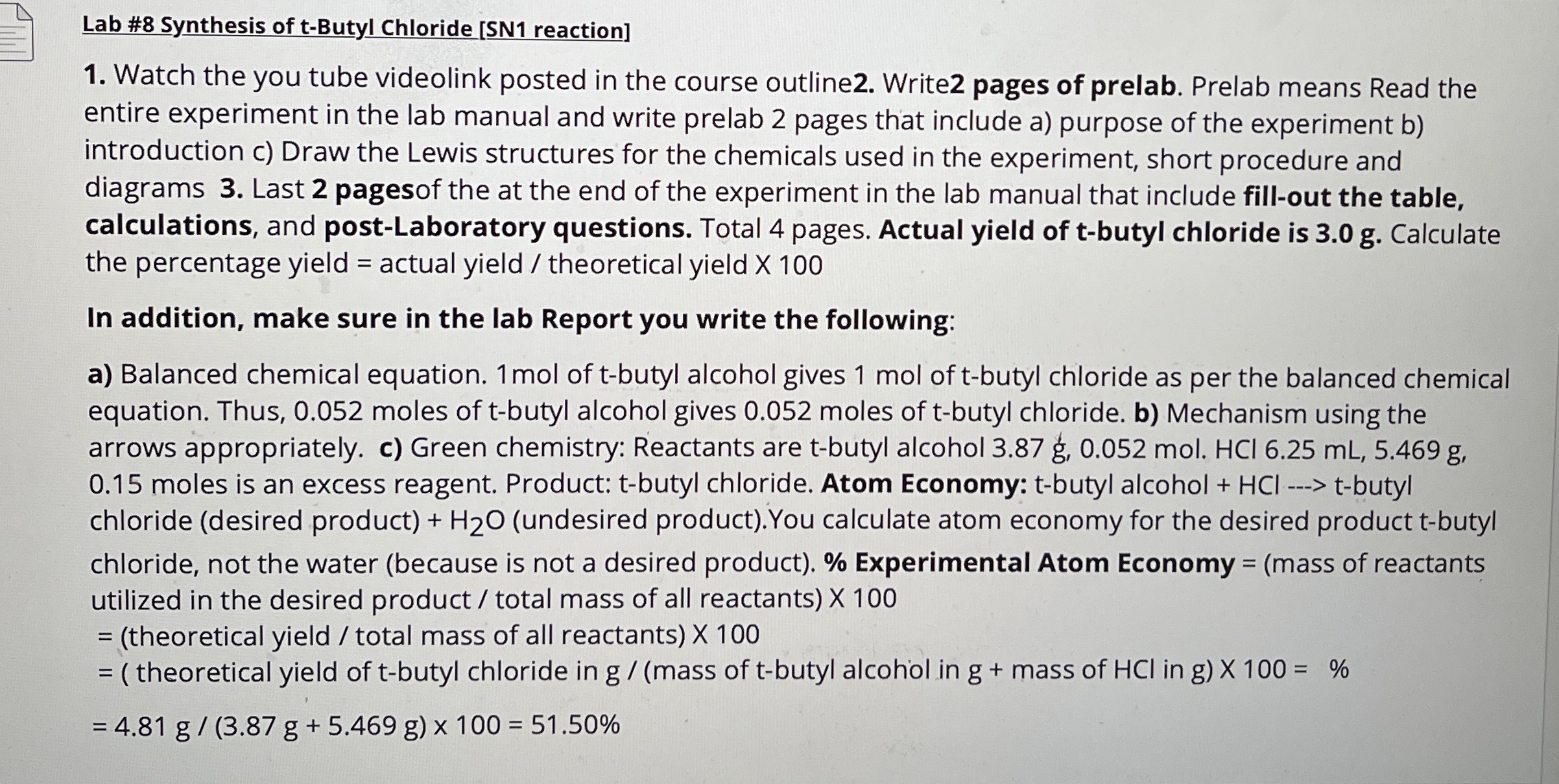 Solved Lab 8 ﻿synthesis Of T Butyl Chloride [sn1