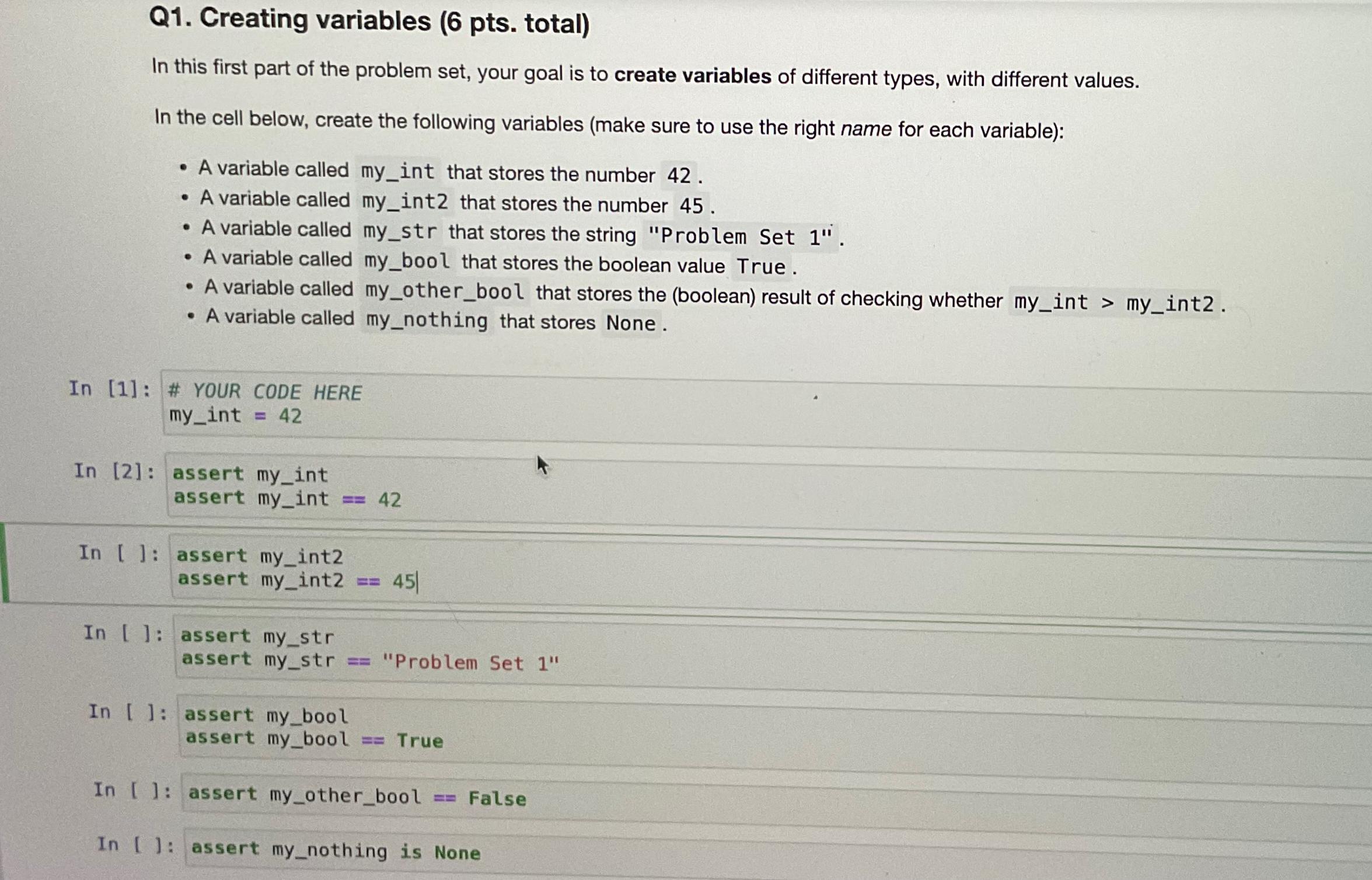 Solved Q1. ﻿Creating variables (6 ﻿pts. ﻿total)In this first | Chegg.com