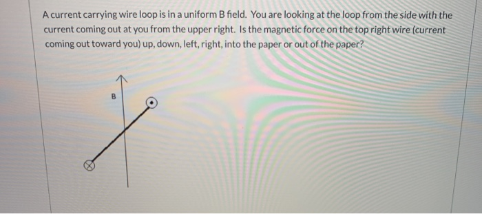 Solved A current carrying wire loop is in a uniform B field. | Chegg.com