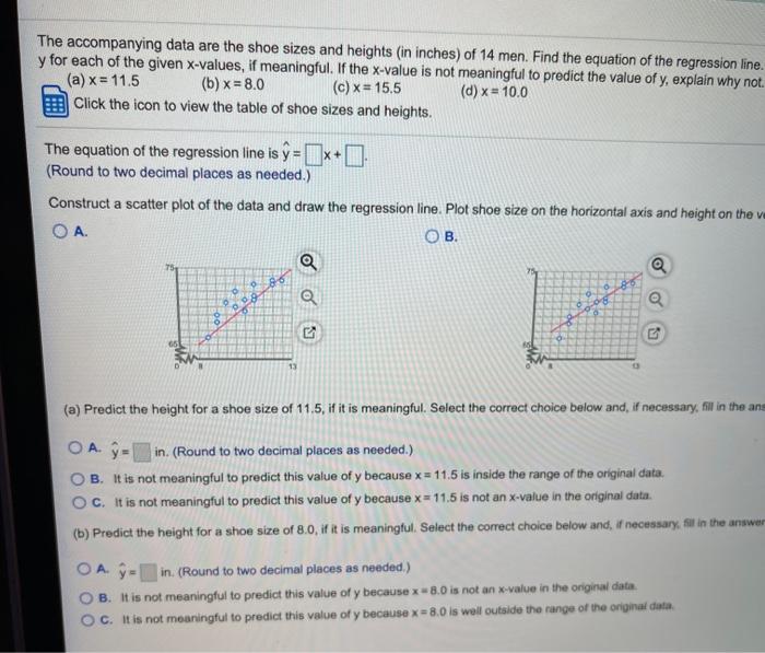 Solved 9 My y = (a) Predict the height for a shoe size of | Chegg.com