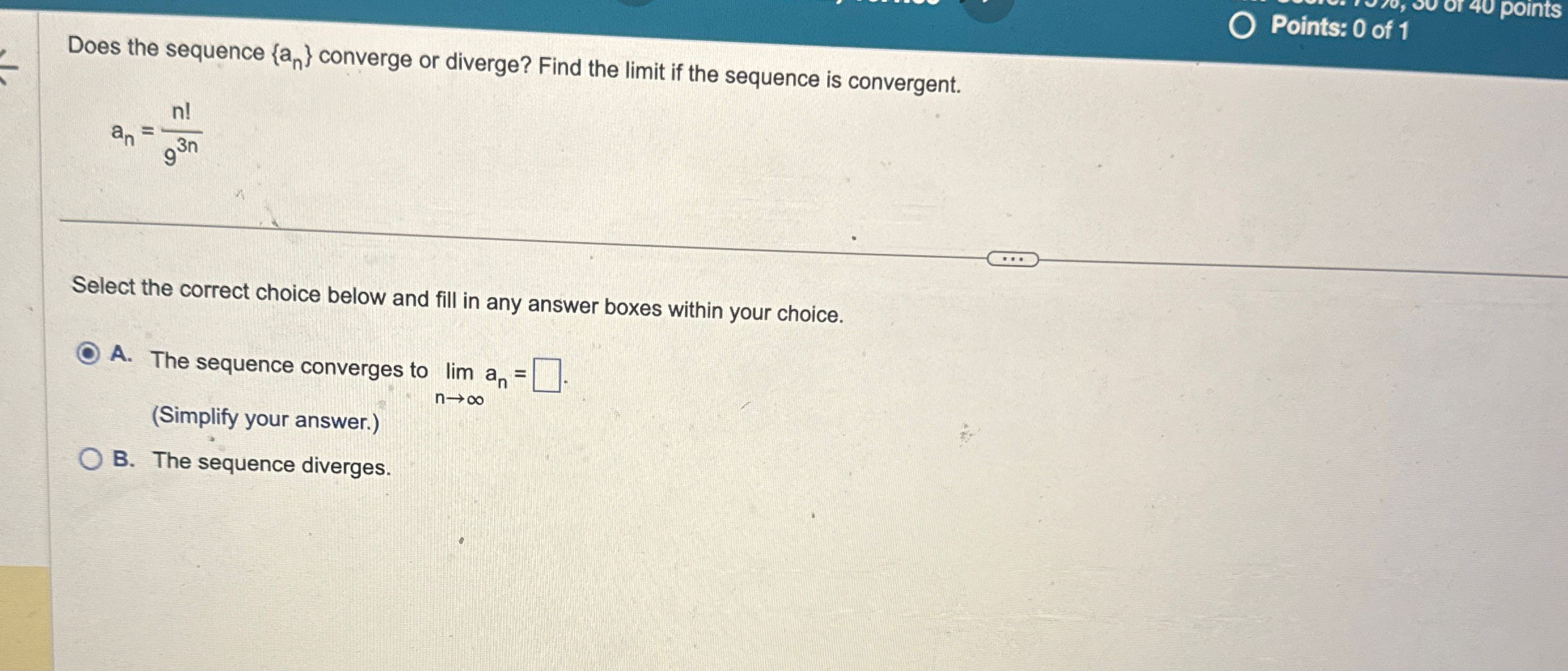 Solved Does the sequence {an} ﻿converge or diverge? Find the | Chegg.com