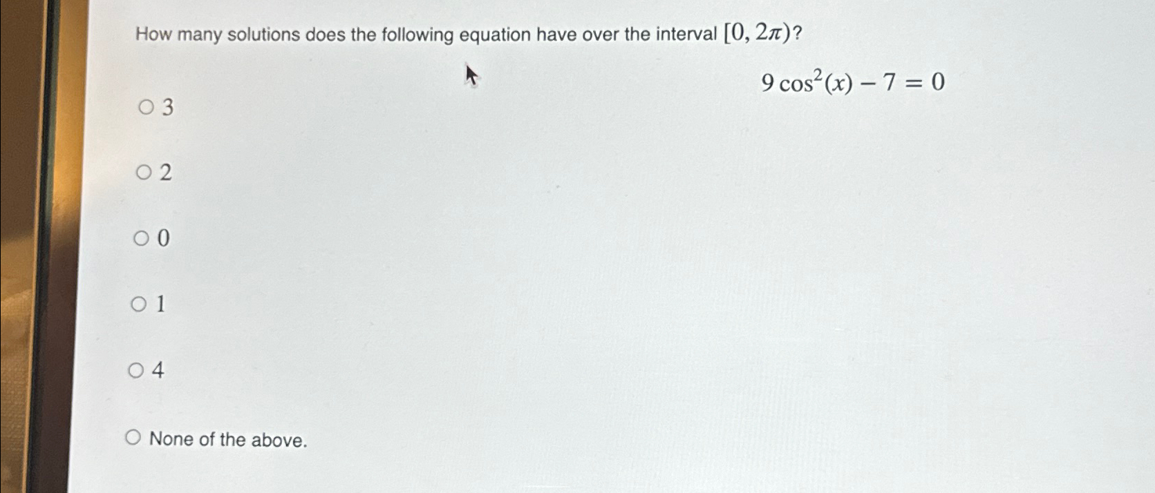 Solved How many solutions does the following equation have | Chegg.com