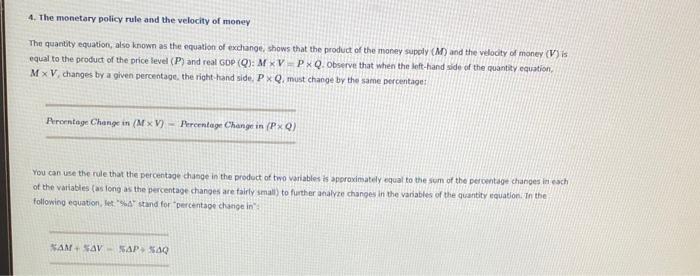 Solved 4. The monetary policy rule and the velocity of money | Chegg.com