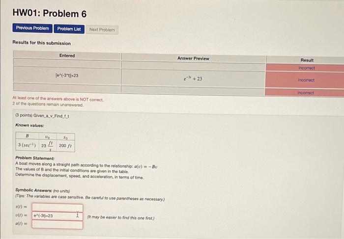 Solved HW01: Problem 6 Previous Probler Problern List | Chegg.com