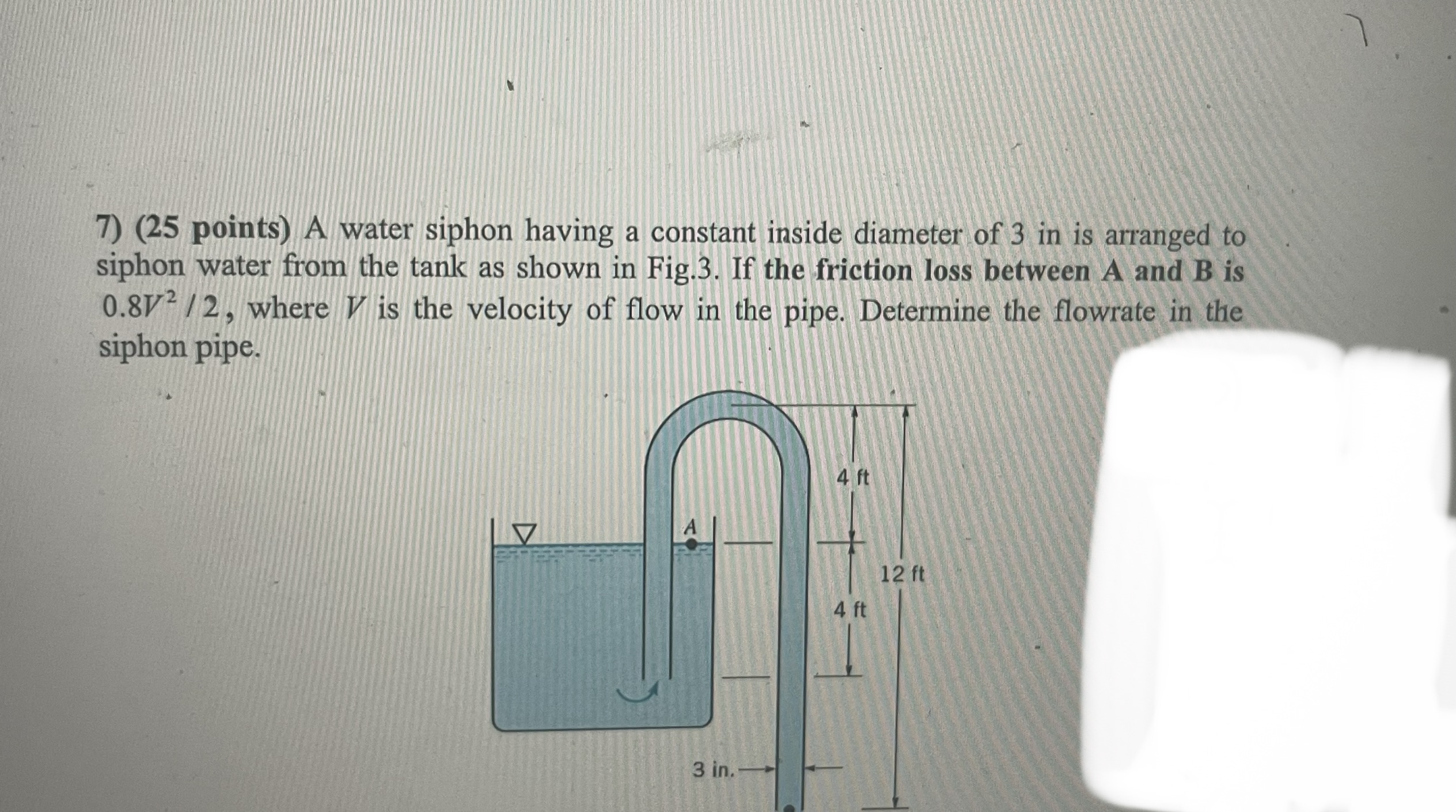 Solved ( 25 ﻿points) ﻿A water siphon having a constant | Chegg.com