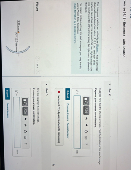 Solved xercise 34.15 - ﻿Enhanced - ﻿with SolutionThe thin | Chegg.com