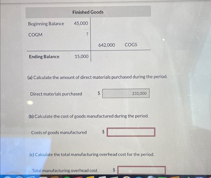 Solved (a) Calculate the amount of direct materials | Chegg.com