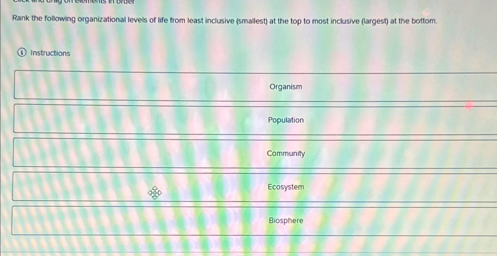 Solved Rank the following organizational levels of life from | Chegg.com