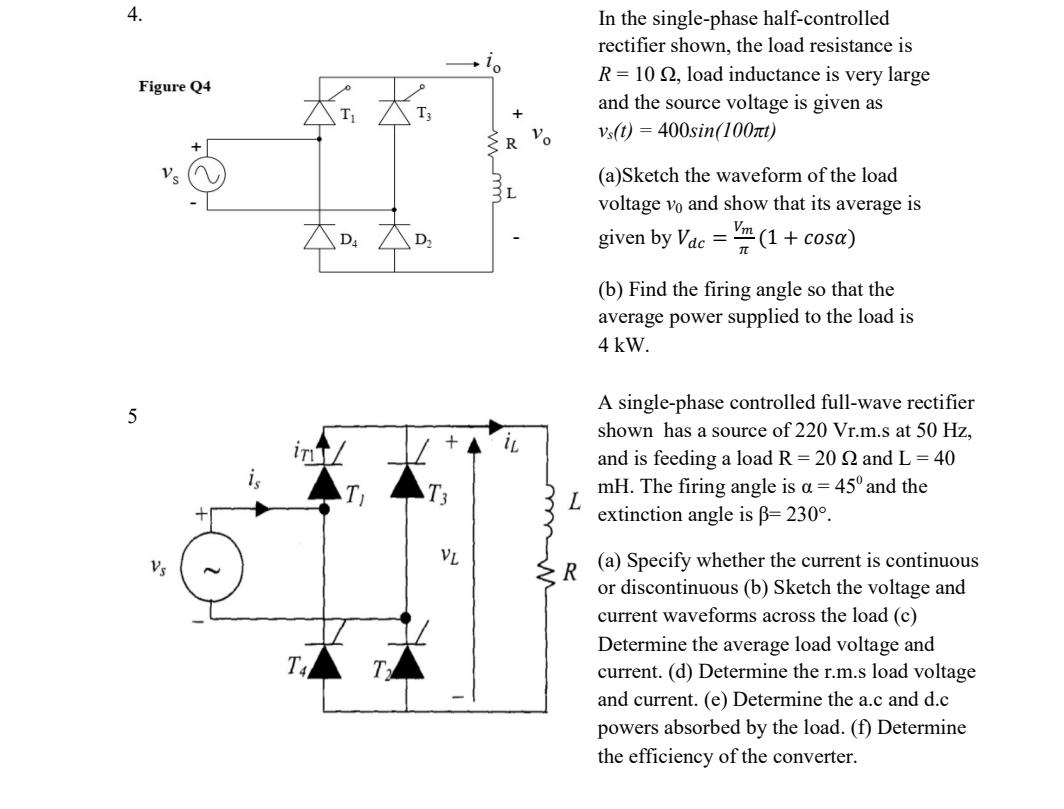 In the single-phase half-controlled rectifier shown, | Chegg.com