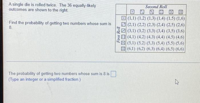 Solved A single die is rolled twice. The 36 equally-likely | Chegg.com