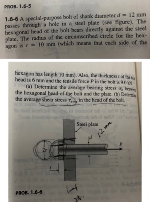 Solved PROB. 1.6-5 1.6-6 A special-purpose bolt of shank | Chegg.com