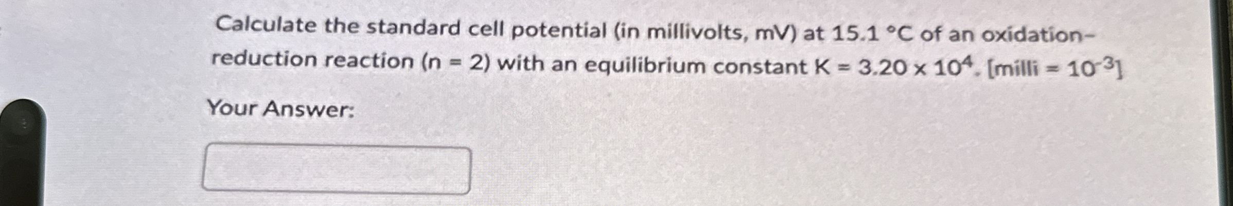 Calculate the standard cell potential (in millivolts, | Chegg.com