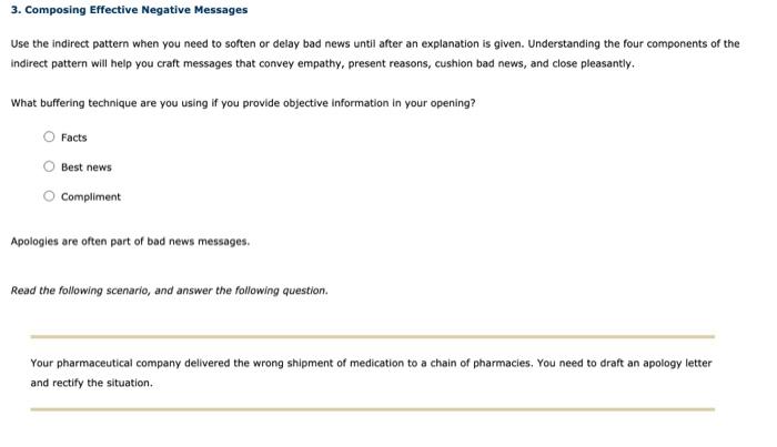 Solved 3. Composing Effective Negative Messages Use the | Chegg.com