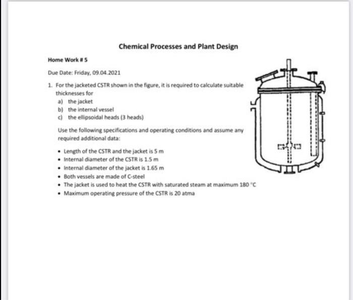 Solved Chemical Processes and Plant Design Home Works Due | Chegg.com