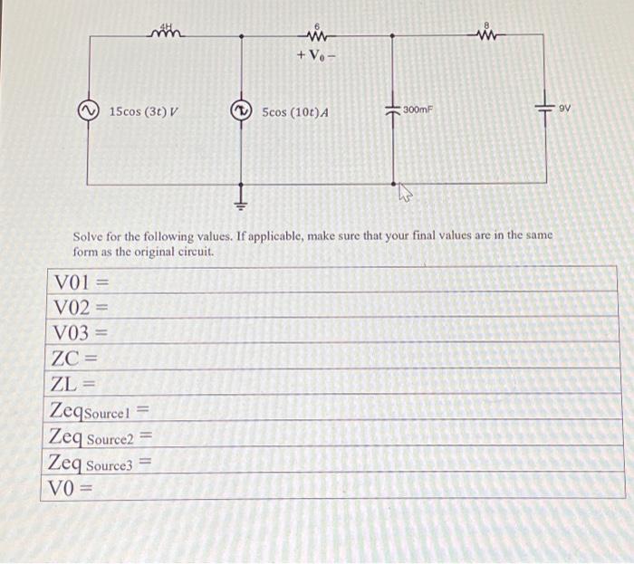 Solve for the following values. If applicable, make | Chegg.com