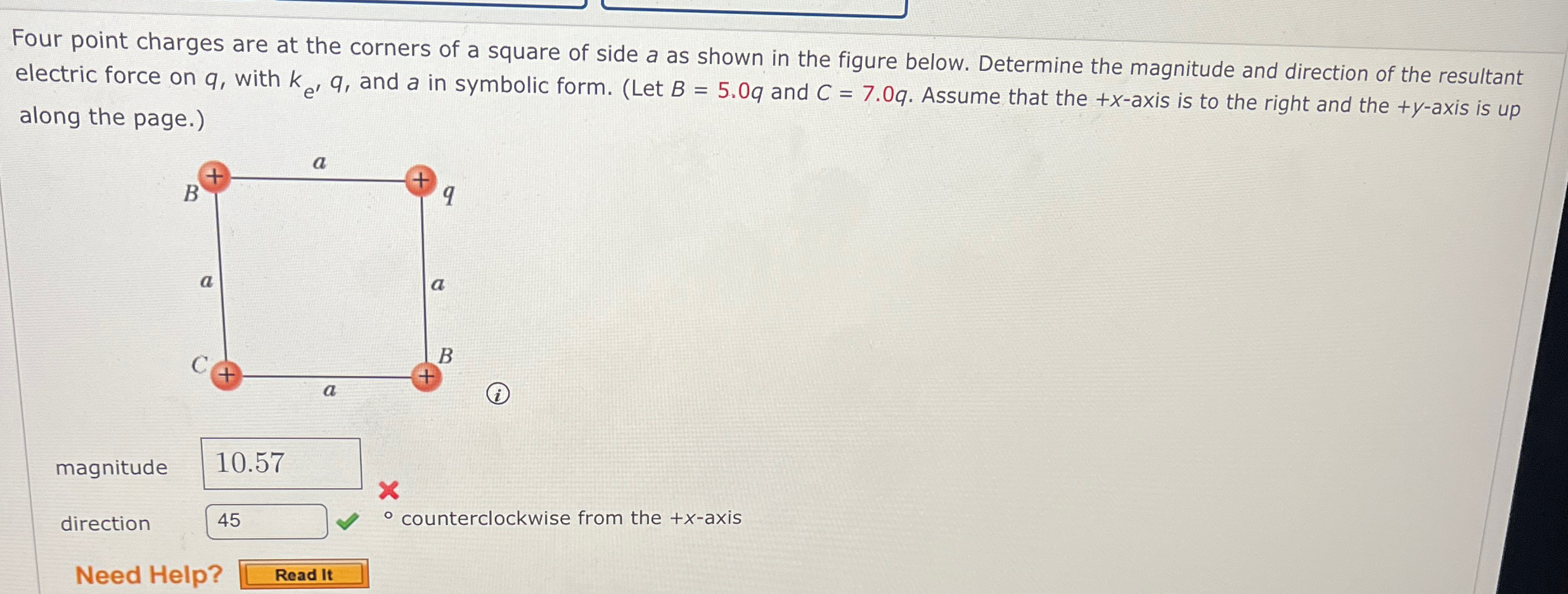 Solved Four point charges are at the corners of a square of | Chegg.com