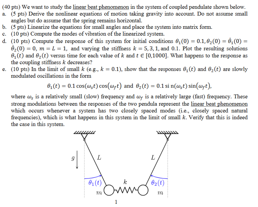 (40pts) We ﻿want to ﻿study the linear beat phenomenon | Chegg.com