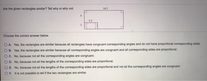 Solved Are the given rectangles similar? Tell why or why | Chegg.com