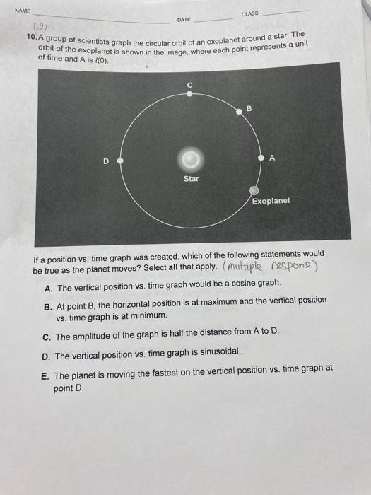 Solved 10. A group of scientists graph the circular orbit of | Chegg.com