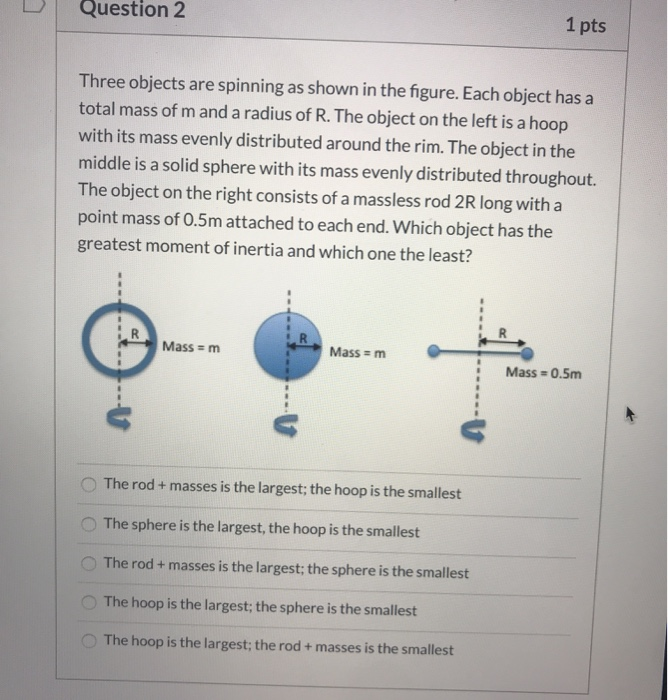 Solved Question 2 1 pts Three objects are spinning as shown | Chegg.com