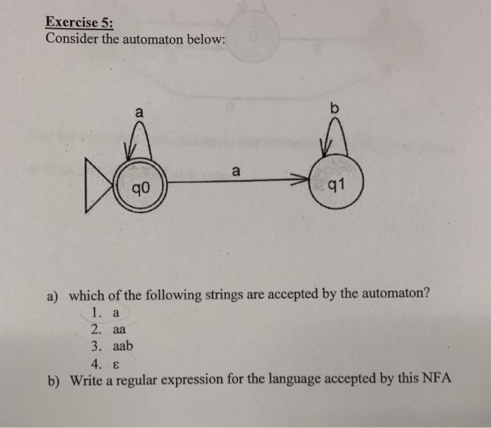 Solved Exercise 5: Consider the automaton below: a b a 90 91 | Chegg.com
