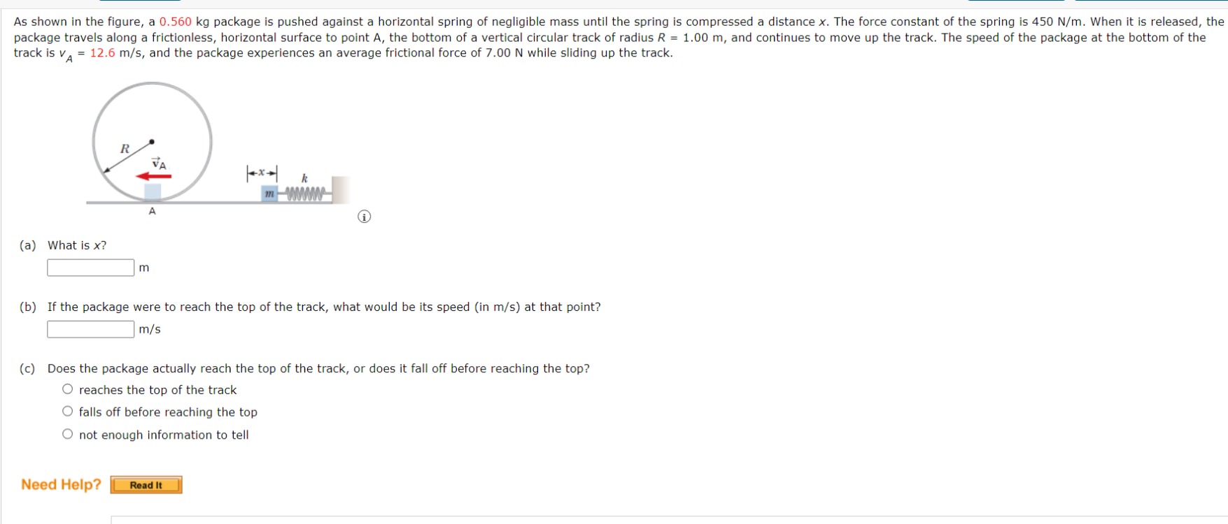 Solved track is vA=12.6ms, ﻿and the package experiences an | Chegg.com