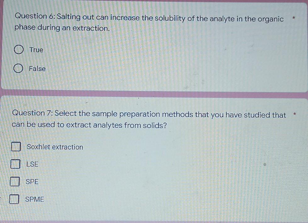 Solved * Question 6: Salting out can increase the solubility | Chegg.com