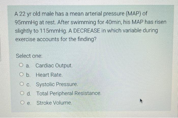 Solved A 22 yr old male has a mean arterial pressure (MAP) | Chegg.com